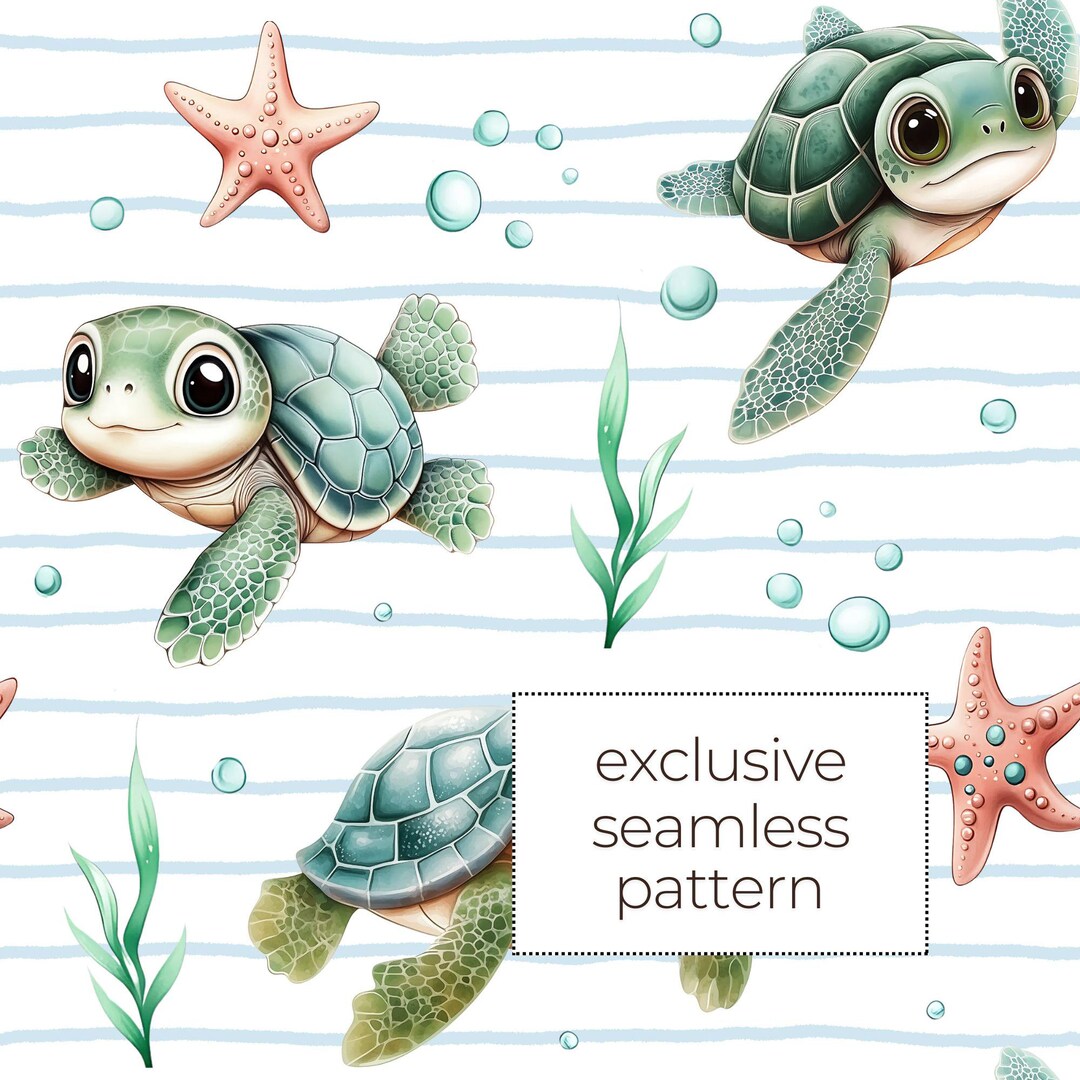 Exclusive Kids Fabric Design, Cute Watercolour Turtle Seamless Pattern ...