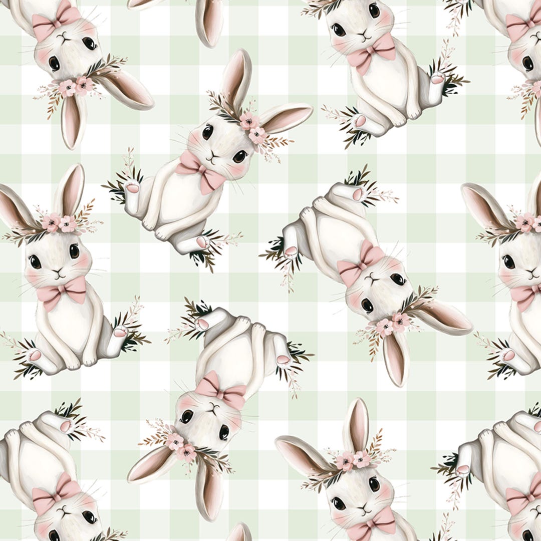 Floral Bunny Seamless Pattern | Cute Rabbit Fabric With Checker ...