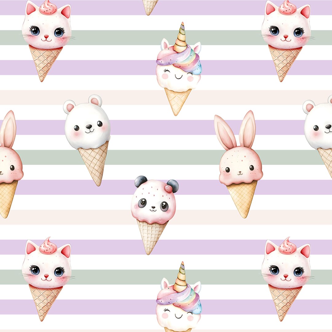 Ice Cream Seamless Pattern, Kids Summer Fabric Design, Watercolour ...