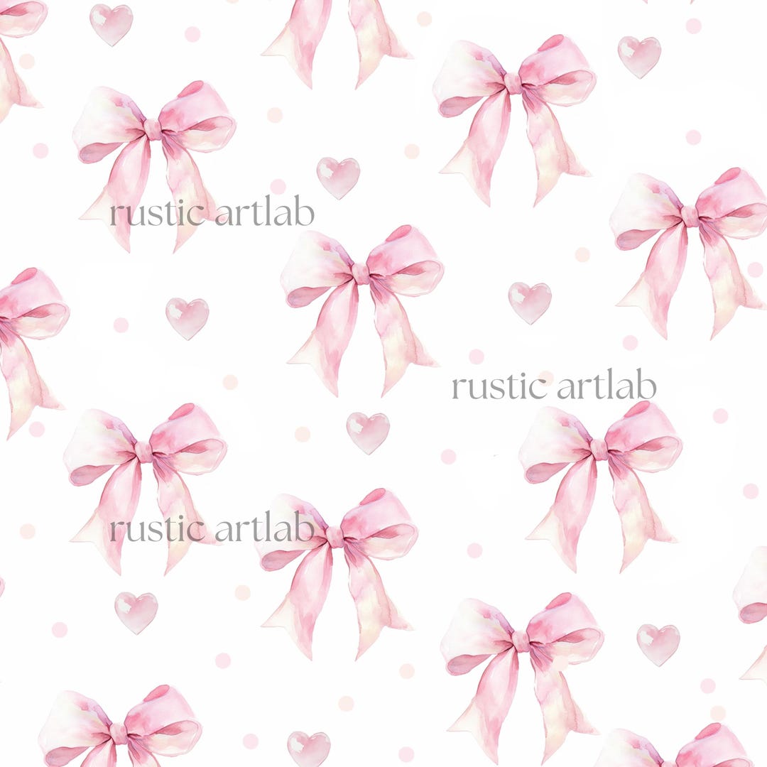 Pink Watercolour Bow Seamless Pattern – Coquette Ribbon and Hearts ...
