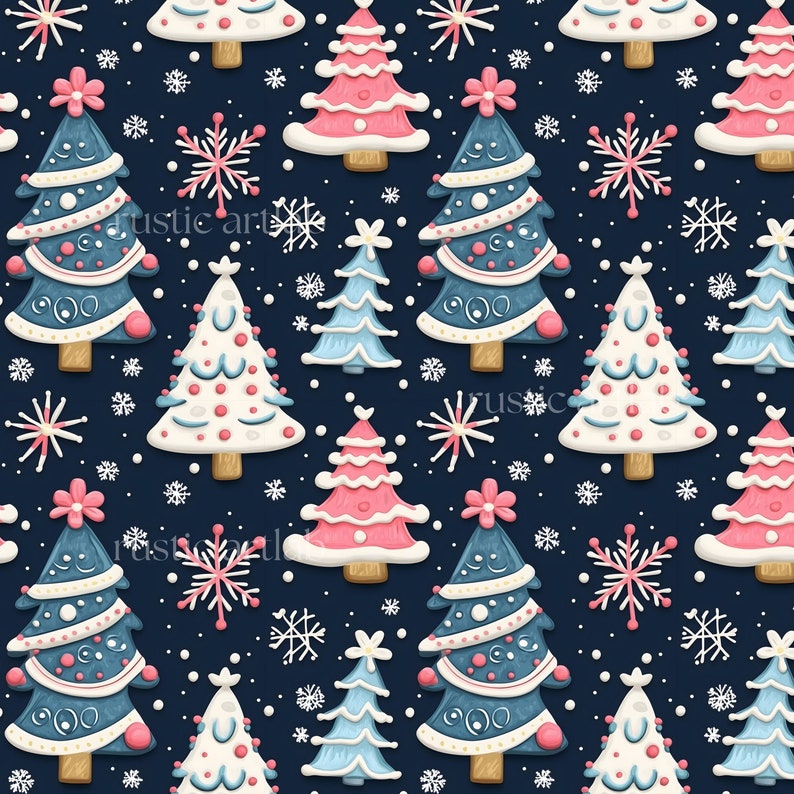 3D Christmas Trees Seamless Pattern, Festive Holiday Trees Design ...