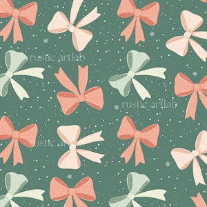 Bow Christmas Seamless Pattern, Coquette Christmas Pattern Design ...