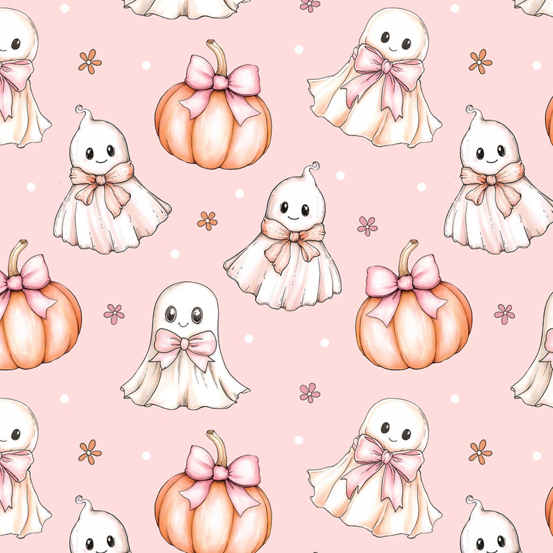 Cute Ghost Pink Bow Seamless Pattern, Coquette Ghost Pumpkin Digital ...