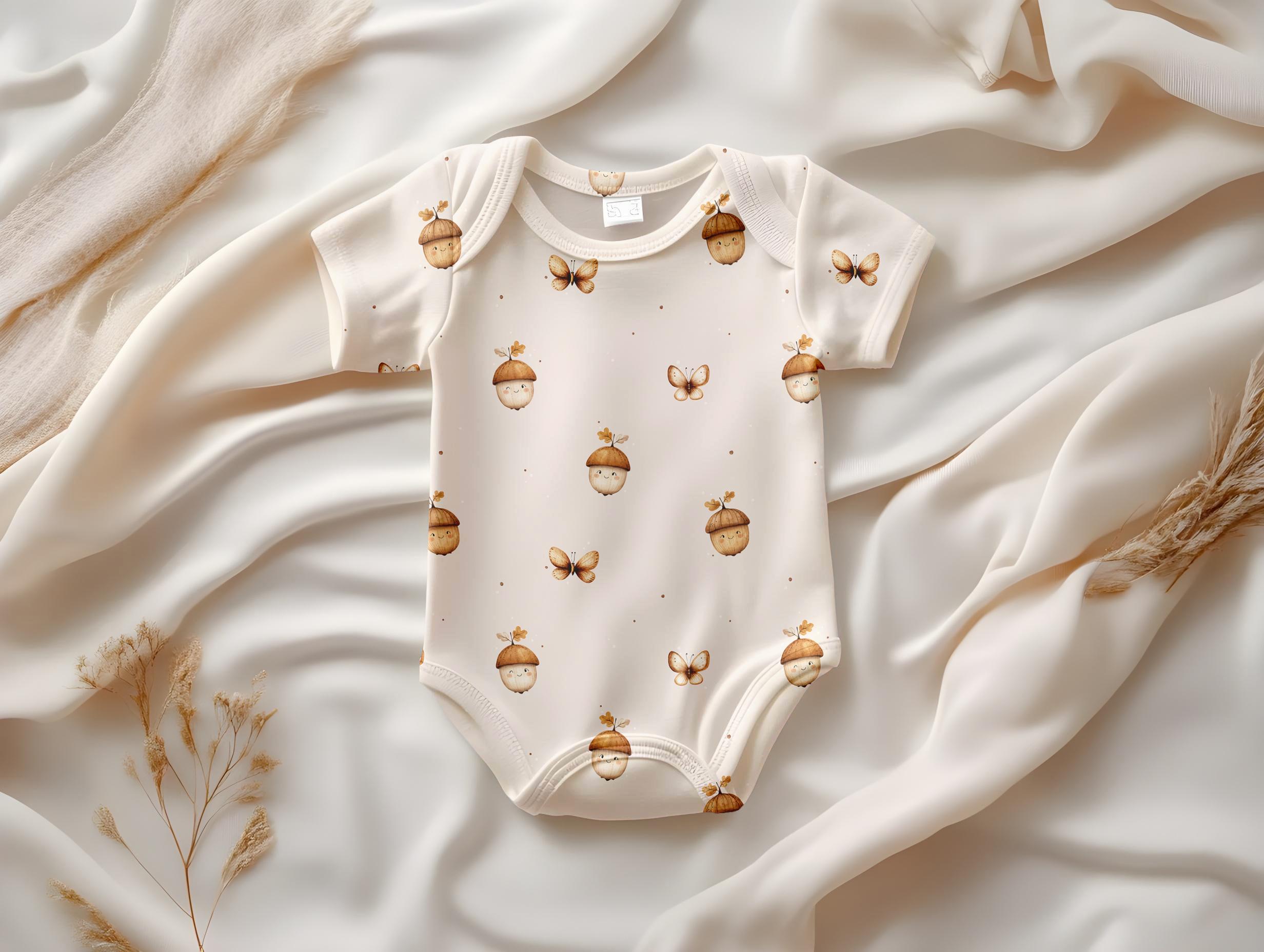 Acorns and Butterflies Seamless Pattern, Cute Baby Fall Fabric Design ...