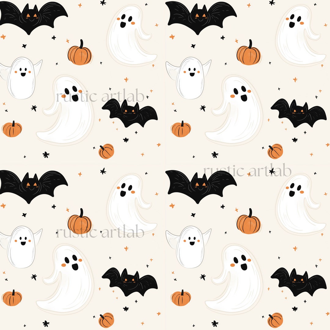 Ghosts and Pumpkins Seamless Pattern, Fall Digital Paper - Etsy