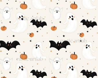 Ghosts, Bats and Pumpkins Seamless Pattern, Fall Digital Paper - Etsy