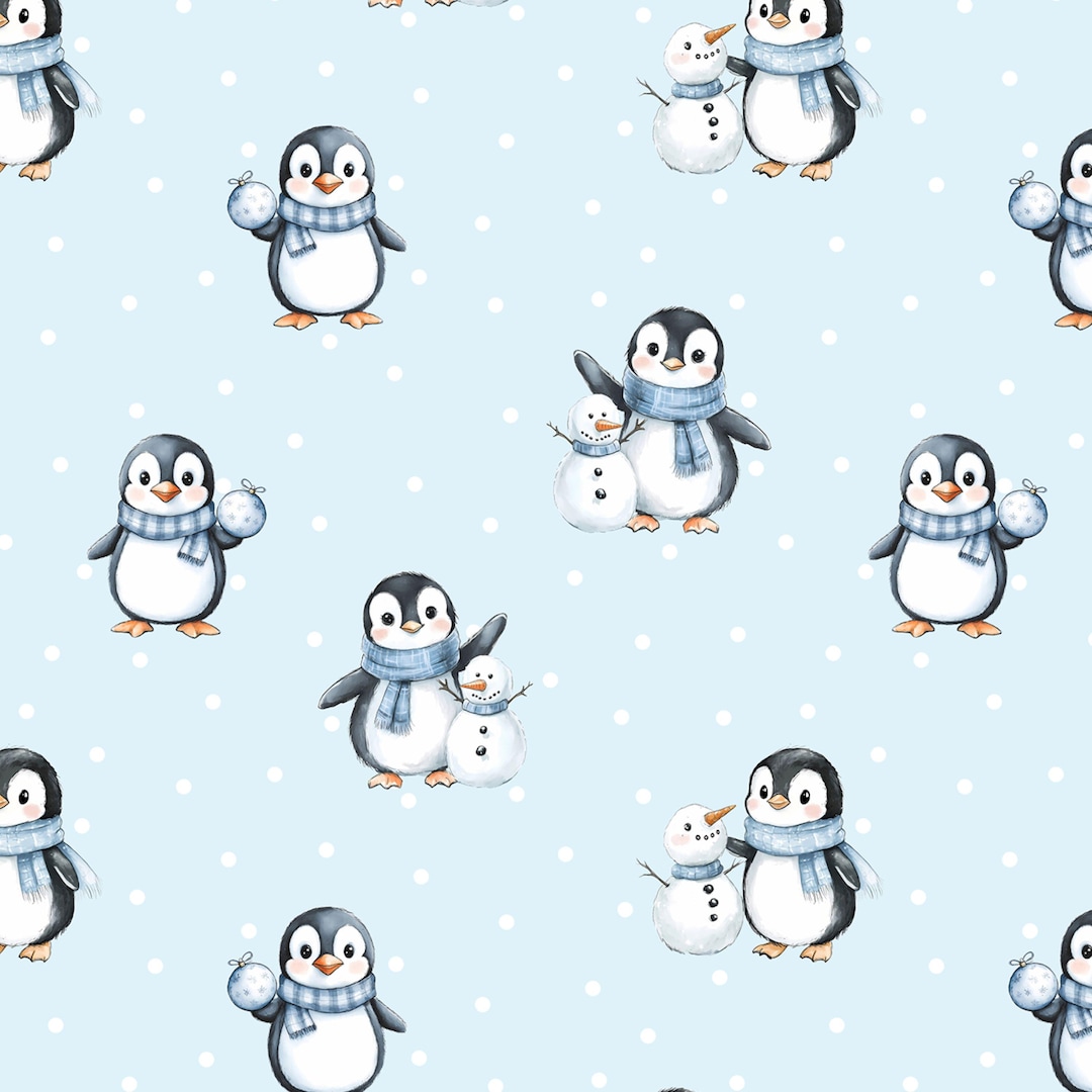 Christmas Penguins Seamless Pattern, Winter Fabric Design, Cute ...