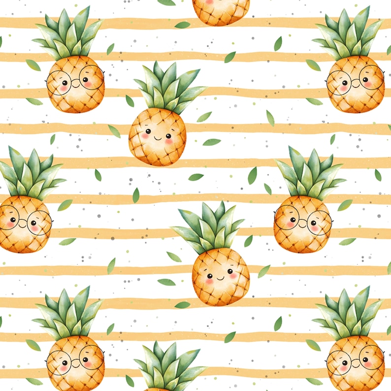 Pineapple Seamless Pattern, Kawai Pineapple Fabric Design, Kids Summer ...