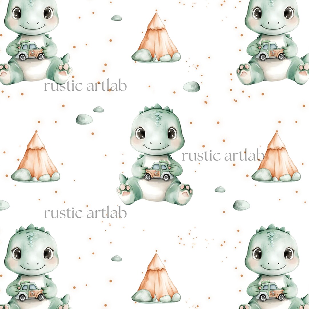 Adorable Baby Dinosaur Seamless Pattern | Cute Watercolor Dino Fabric ...