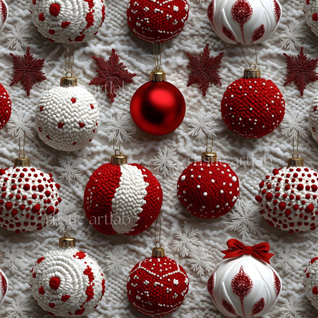 3D Christmas Crochet Seamless Pattern, Christmas Ornaments Knit Pattern ...