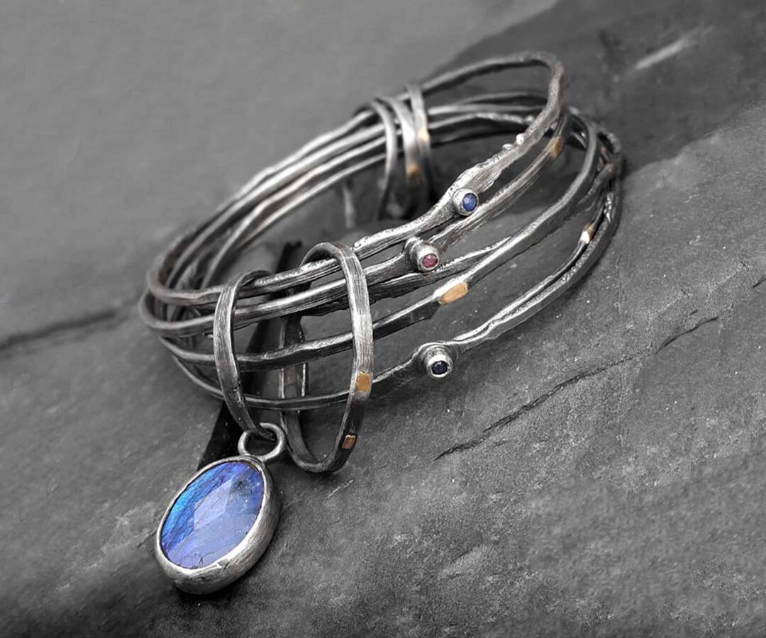 Modular Hoop Bracelet-silver Gold and Stones - Etsy