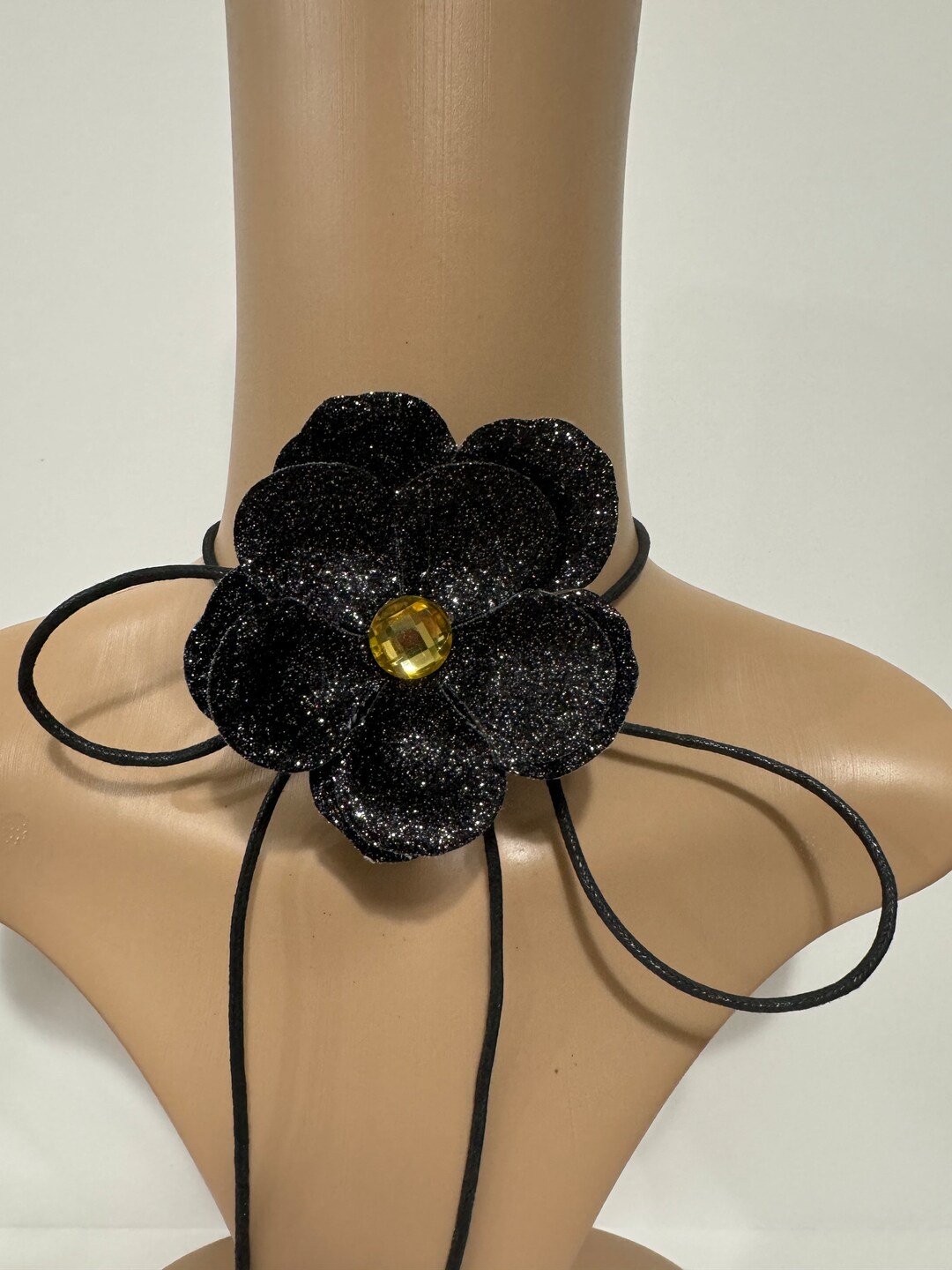 3.5” Black Flower Choker Necklace Black Flower Neck Tie Flower ...