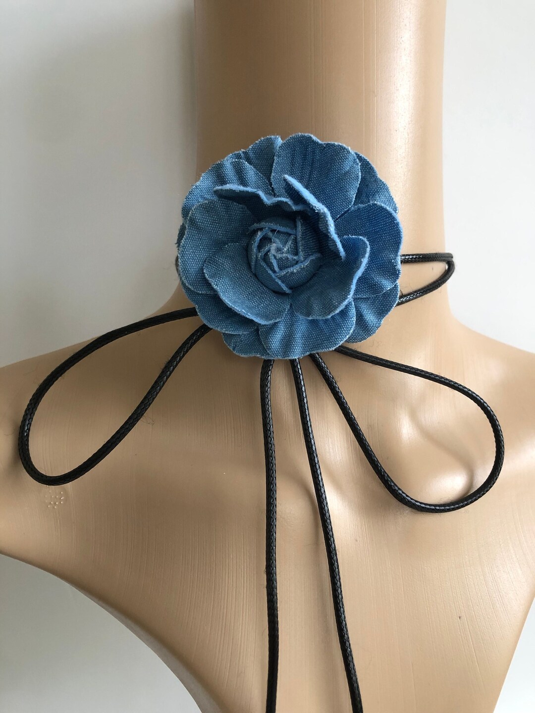 Light Blue Rose Flower Choker Necklace Big Flower Choker Blue Floral ...