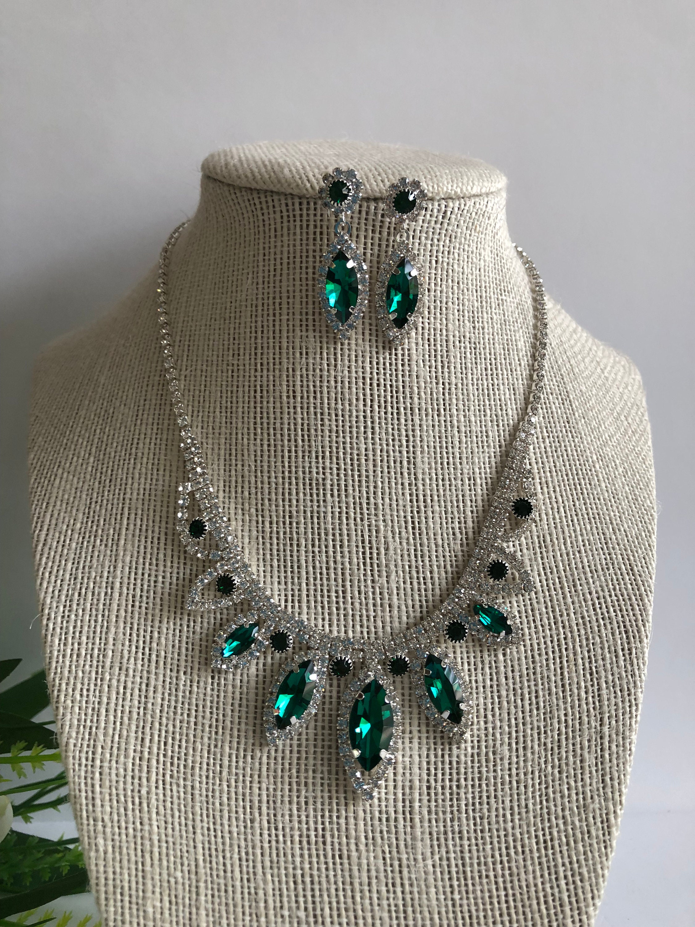 Emerald Green Necklace and Earring Set for Women Emerald Bridal ...