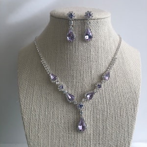 Lavender Lilac Crystal Rhinestones Necklace and Earrings Set Lavender ...