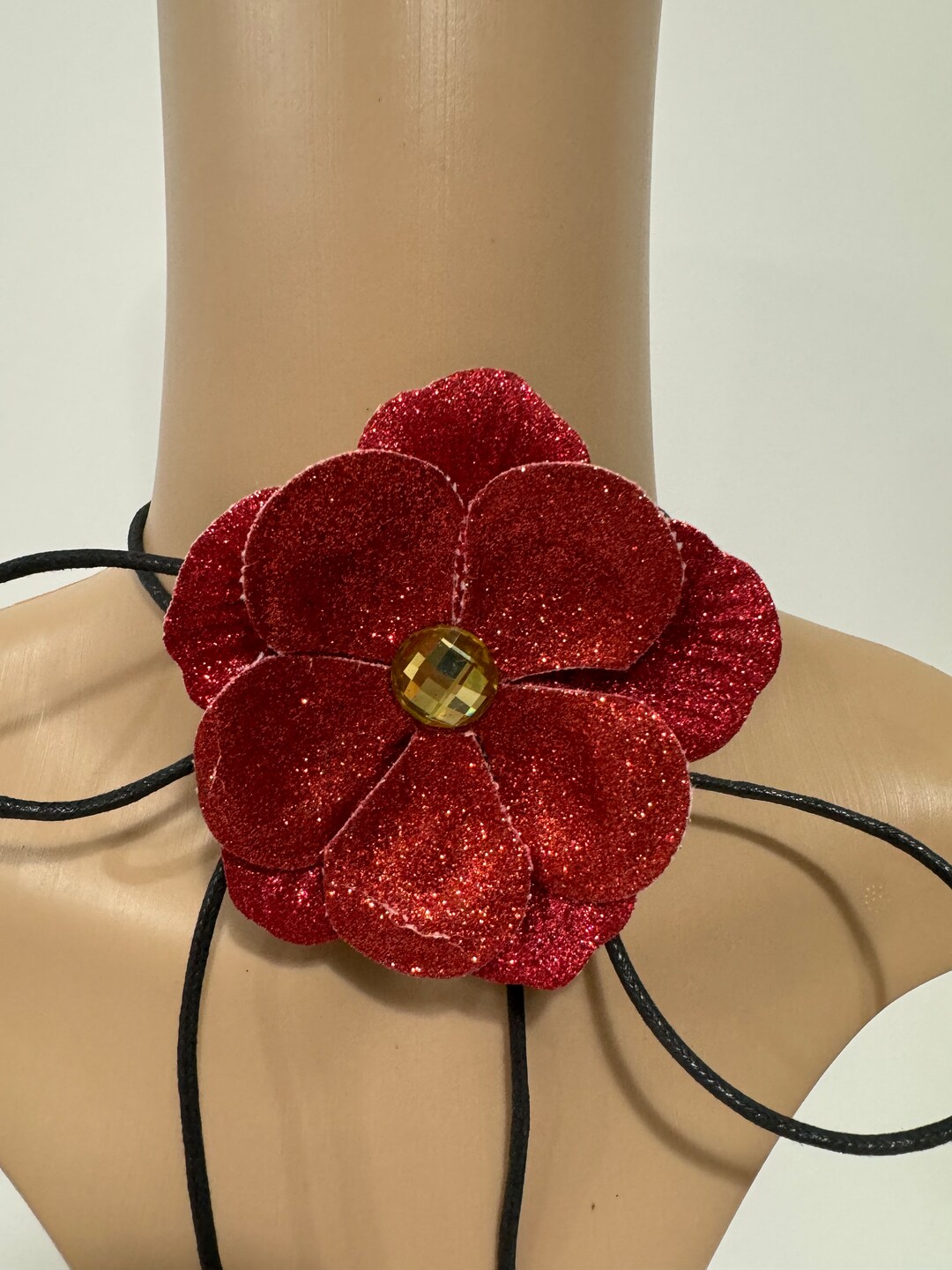 Sparkle Red Flower Choker Necklace Choker With Red Flower Floral Choker ...