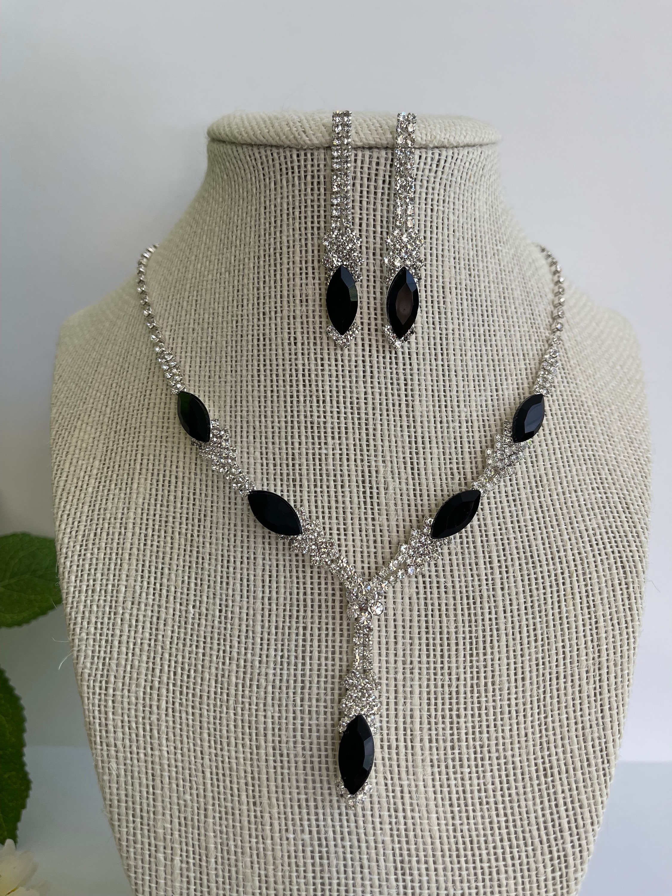 Black Crystal Rhinestones Necklace and Earring Black Necklace and ...