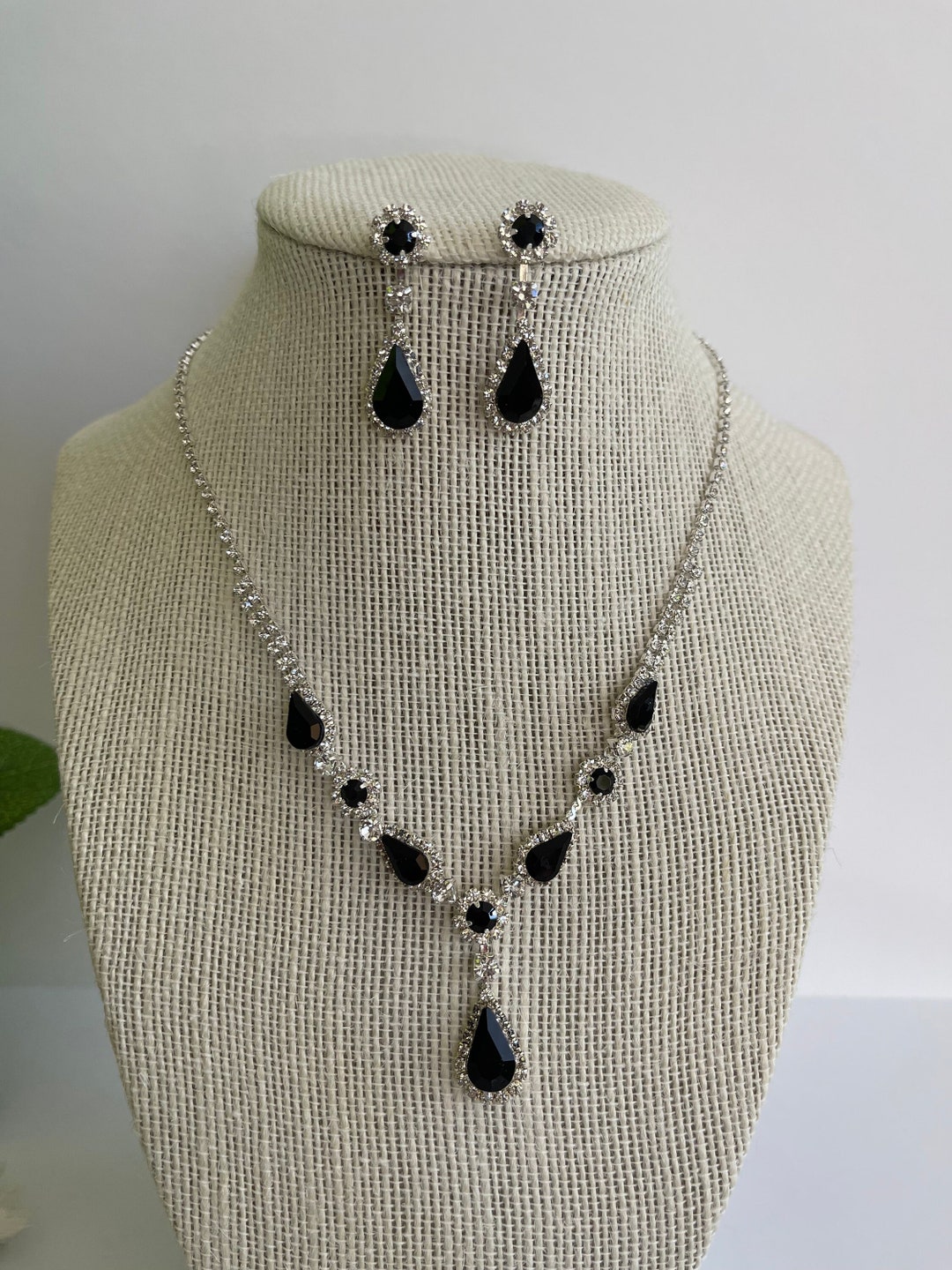 Black Crystal Rhinestones Necklace and Earring Black Necklace and ...