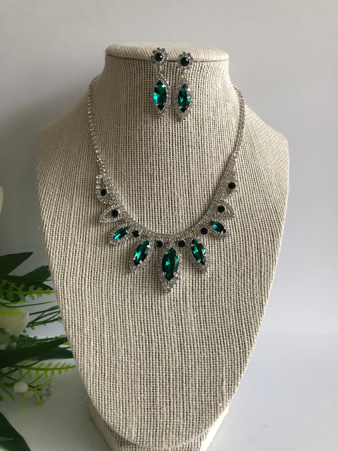 Emerald Green Necklace and Earring Set for Women Emerald Bridal ...