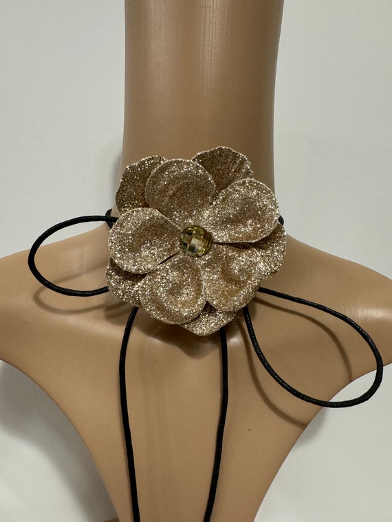 Gold Flower Choker Neck Tie Flower Gold Flower Choker Necklace Gold Choker Necklace for Women Gold Floral Choker Accessories Size 3.5 Etsy