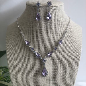 Lavender Lilac Crystal Rhinestones Necklace and Earrings Set Lavender ...