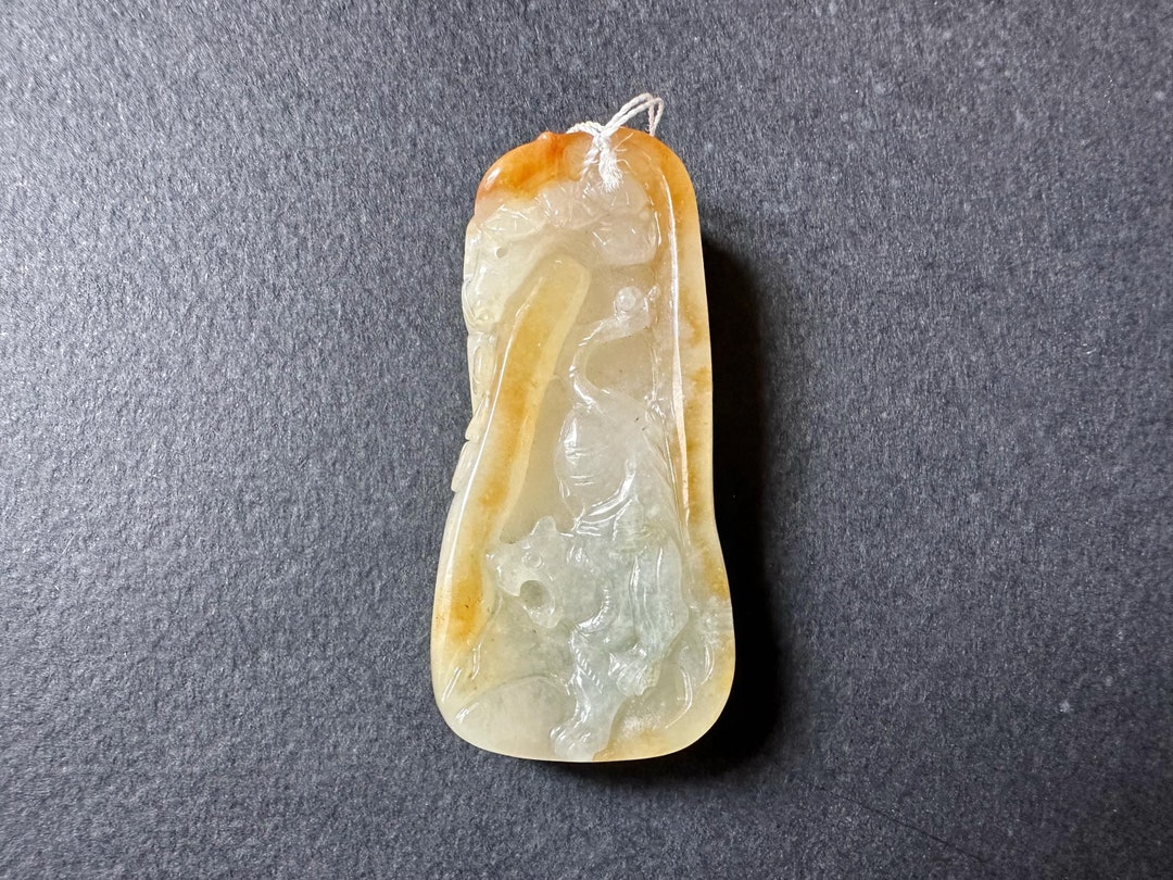 Golden Jungle Carved Tiger Jadeite Sculpture, Rare Honey Yellow & White ...