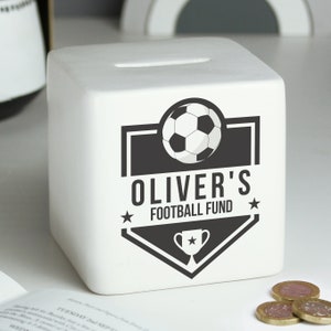 Personalised Football Badge Money Box Personalised Ceramic Square Money ...