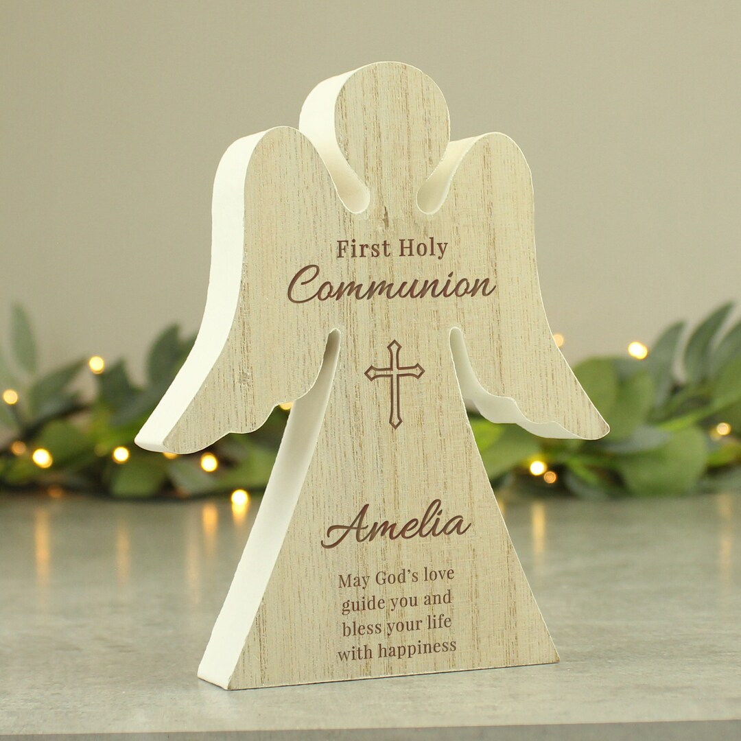 Personalised First Holy Communion Rustic Wooden Angel Decoration Angel ...