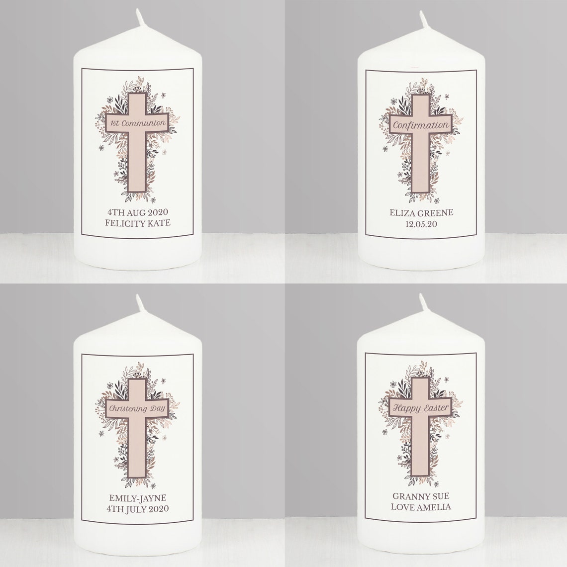 Personalised Floral Cross Pillar Candle Pillar Candle in - Etsy