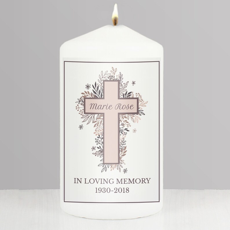 Personalised Floral Cross Pillar Candle Pillar Candle in - Etsy