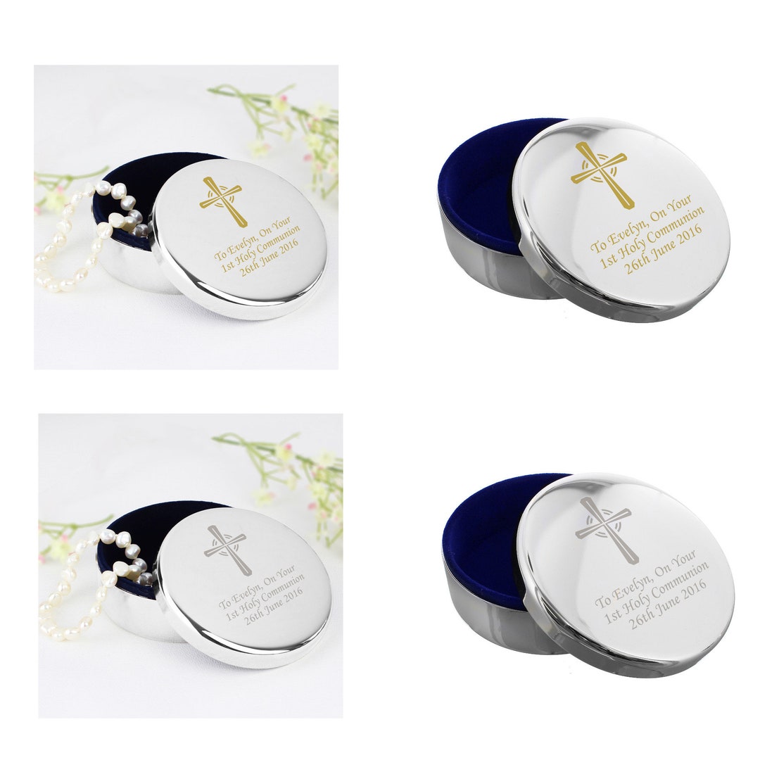 Personalised Cross Trinket Box Silver or Gold Christening Baptism Gift ...