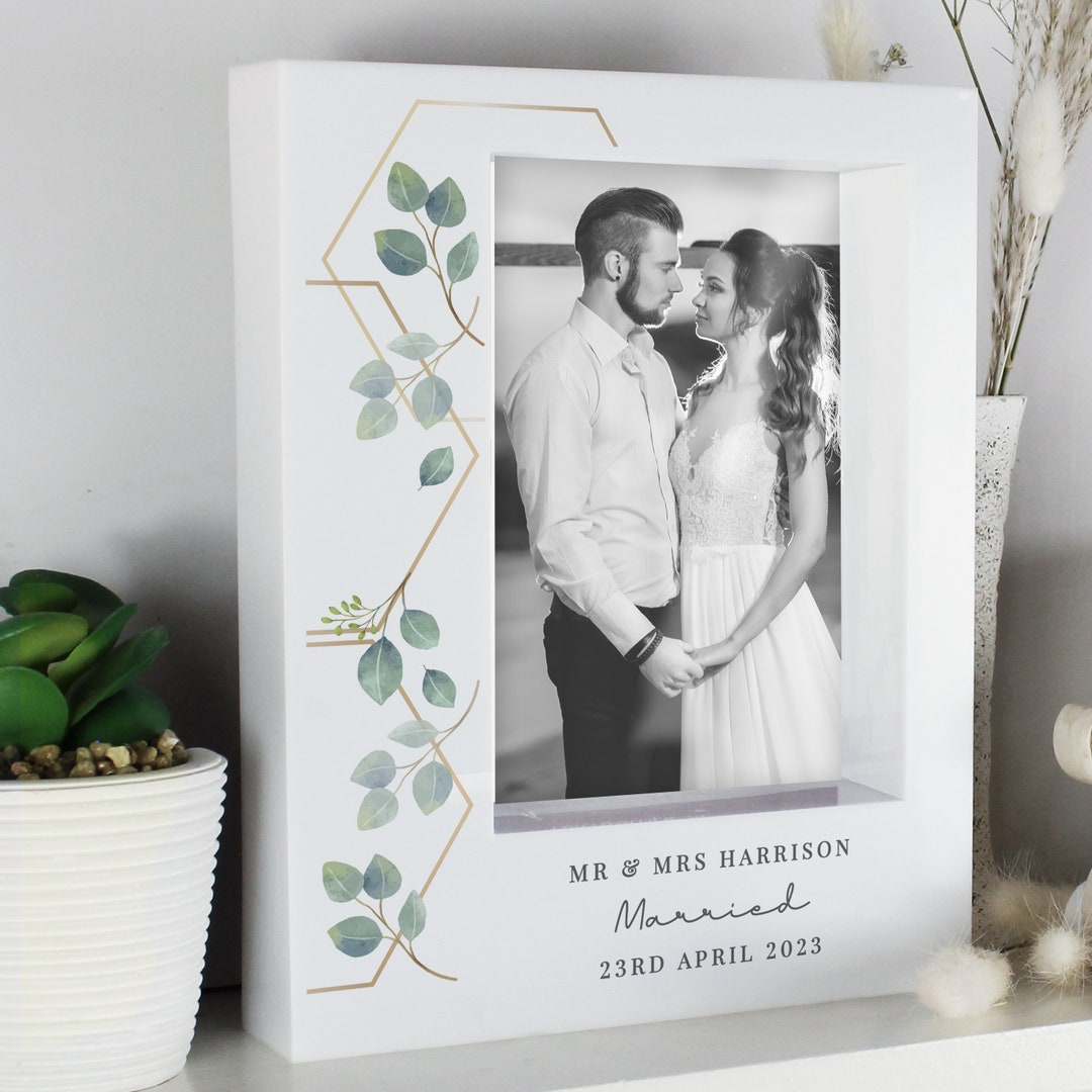 Personalised Botanical 6x4 Box Photo Frame Wedding Box Frame Couples ...