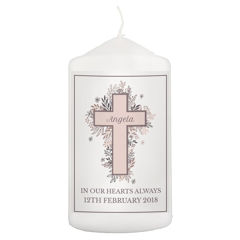 Personalised Floral Cross Pillar Candle Pillar Candle in - Etsy