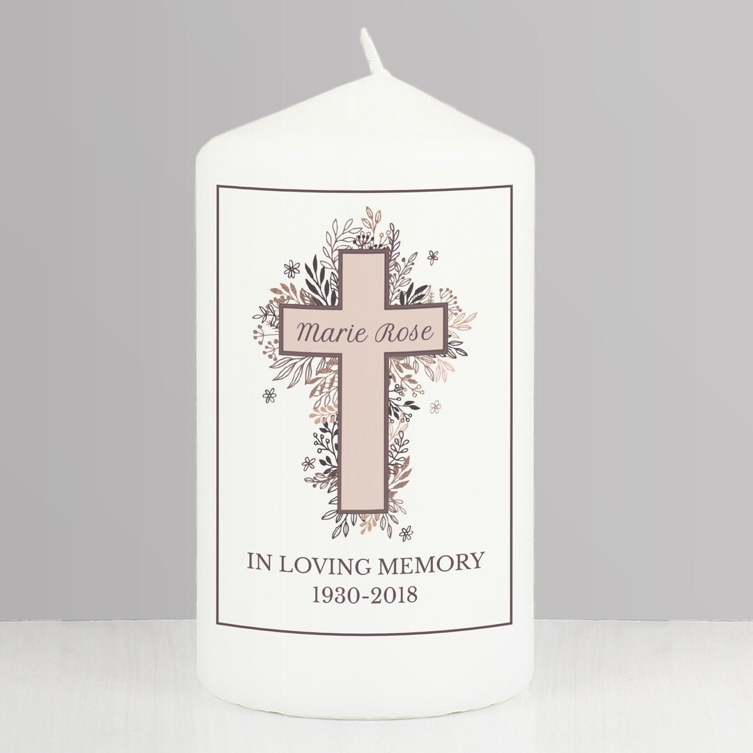 Personalised Floral Cross Pillar Candle Pillar Candle in - Etsy