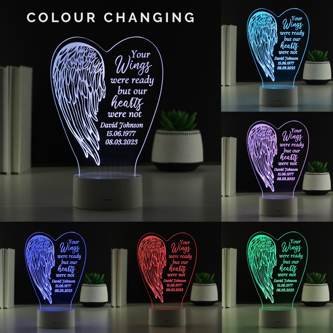 Personalised Angel Wings Memorial Colour Changing LED Light - LED Light ...