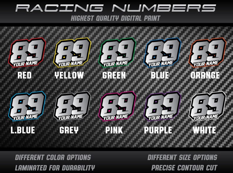 Custom Race Number Decals: UV Laminated, Personalized Name Stickers - Etsy