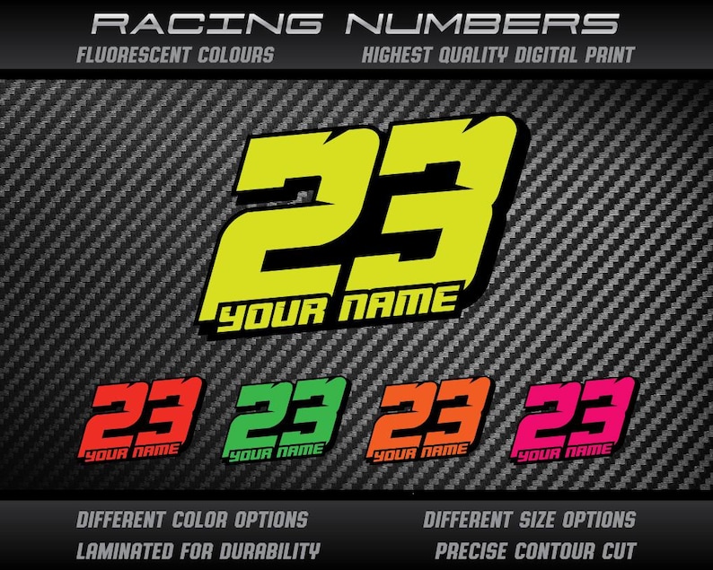Custom Fluorescent Race Number Stickers: Motorcycle, Kart, Car ...