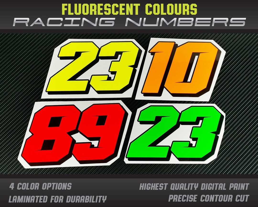 3 X Fluo Neon Color Custom Racing Numbers Stickers Decals Graphics Race ...