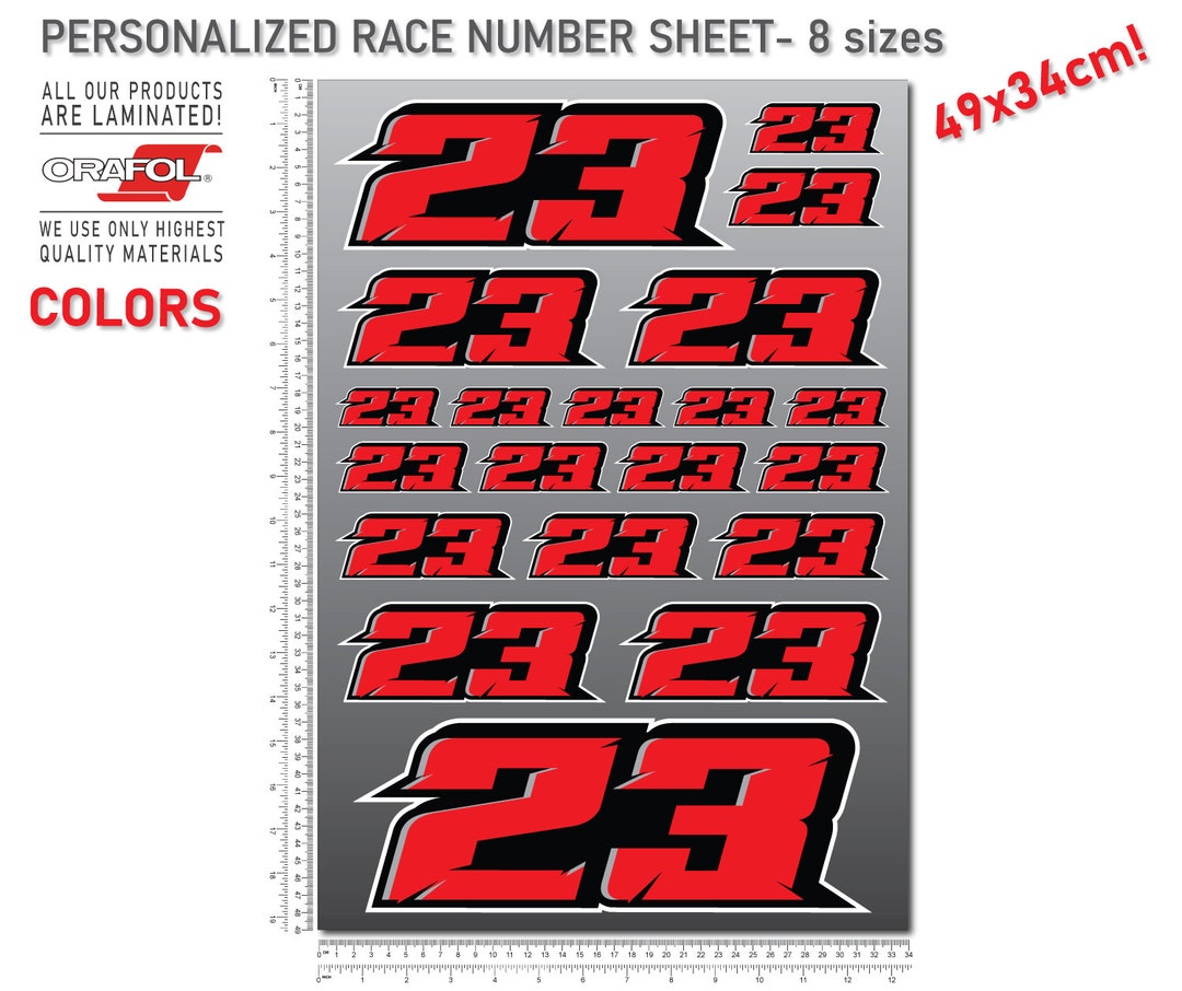 Personal Custom Race Numbers Sheet 49x34cm Stickers Decals Graphics ...