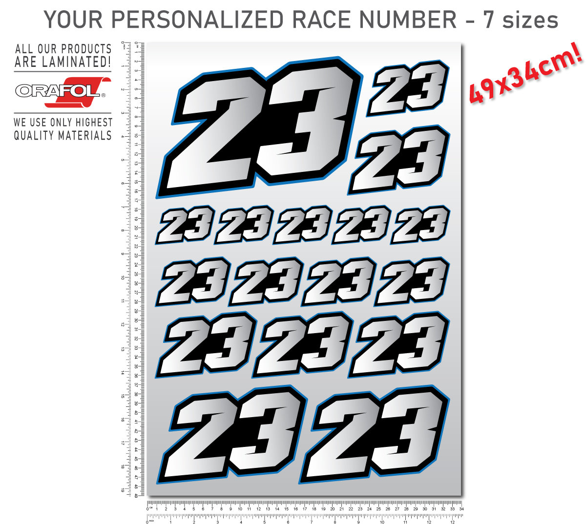 Personal Custom Race Numbers Sheet 49x34cm Stickers Decals Graphics ...