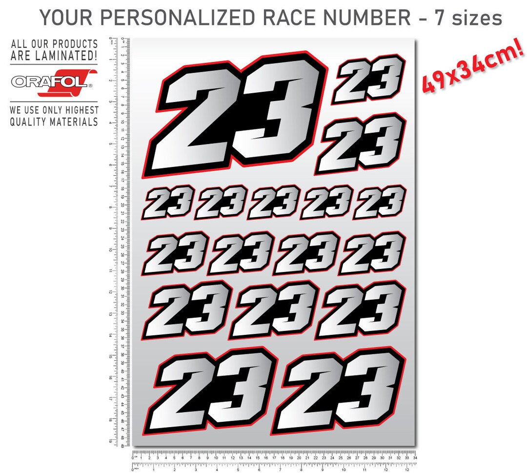 Personal Custom Race Numbers Sheet 49x34cm Stickers Decals Graphics ...
