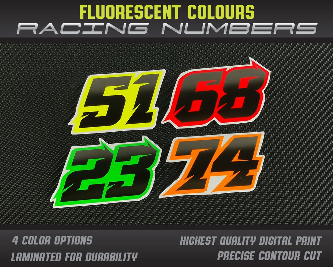3 X Fluo Neon Color Custom Racing Numbers Stickers Decals Graphics Race ...