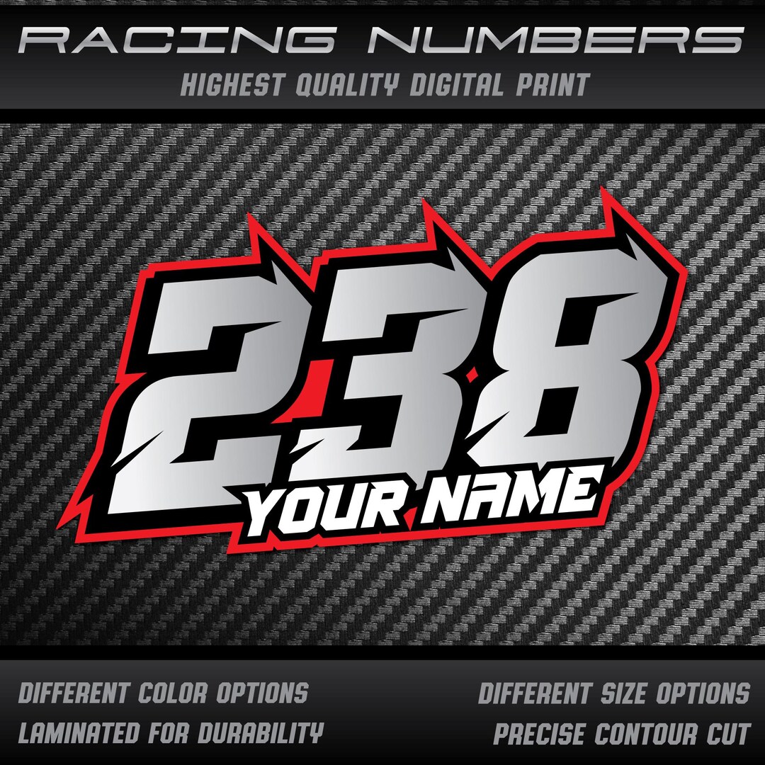 Race Numbers Decal Set: UV Laminated Custom Name, Vinyl Number Stickers ...