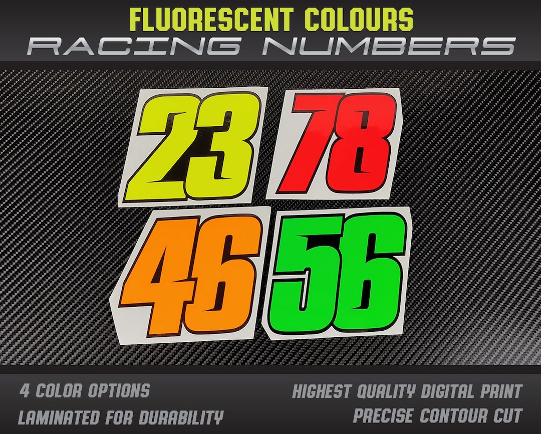 3 X Fluo Neon Color Custom Racing Numbers Stickers Decals Graphics Race ...