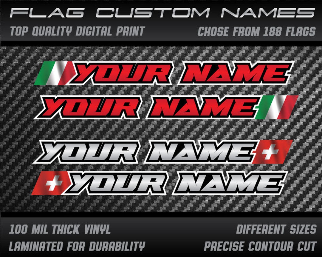 Custom Name & Flag Laminated Stickers: Racing, Motorcycle, Kart - Etsy