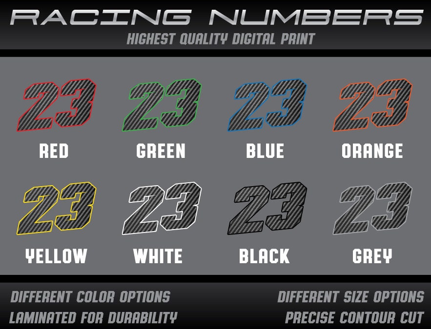3 X Carbon Fiber Look Custom Race Numbers Stickers Decals Graphics Race ...