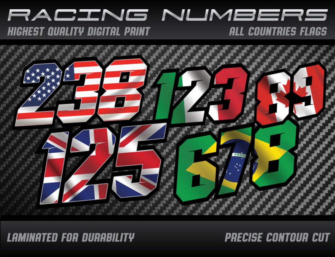 Country Flag Race Number Decals: Laminated Custom Stickers (3x) - Etsy