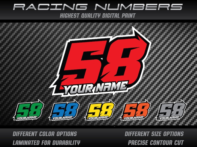 Custom Race Number & Name Stickers - UV Laminated - Motorcycle, Kart ...