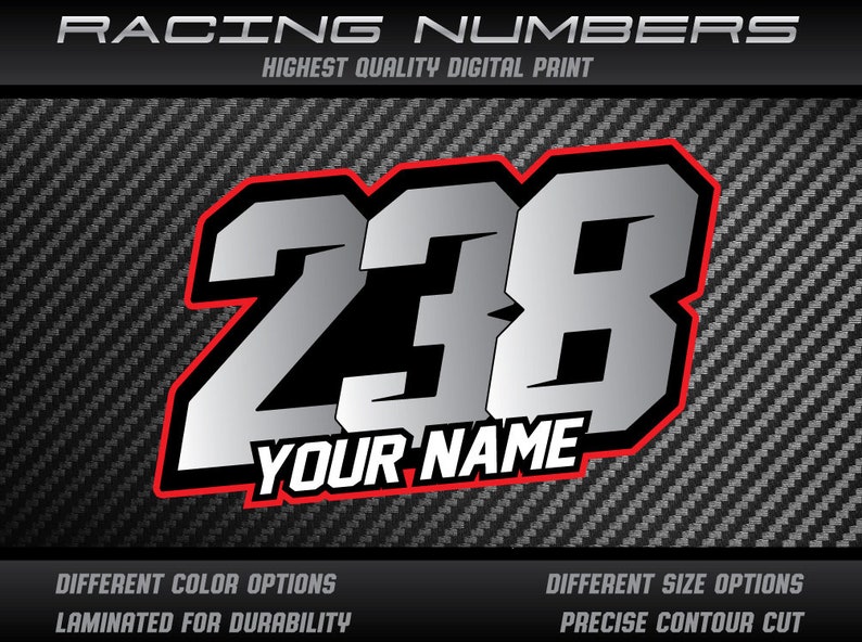 3x Personal Custom Race Number and Name Plate Stickers Decals Graphics ...