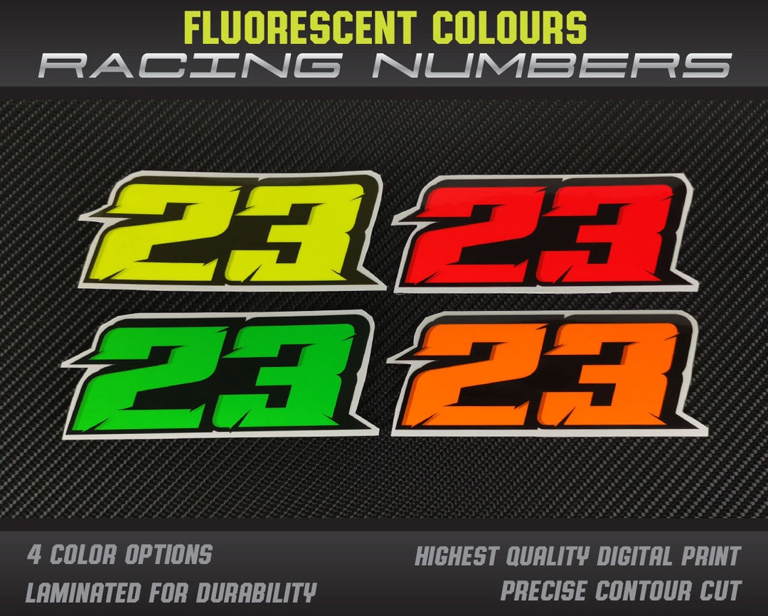 3 X Fluo Neon Color Custom Racing Numbers Stickers Decals Graphics Race ...
